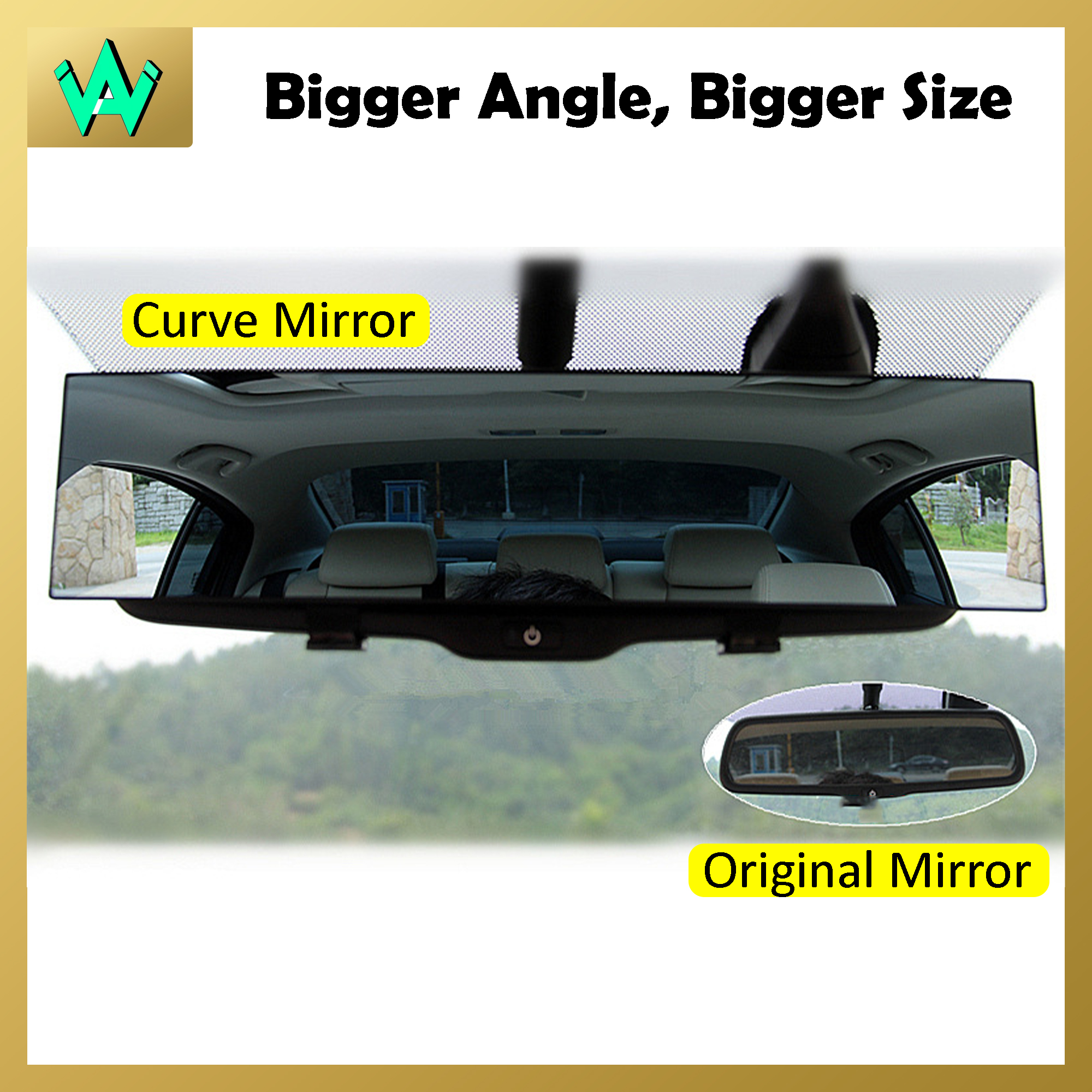 Car Rear View Mirror Curve Portable 300mm Wide Angle Clear View Blue ...