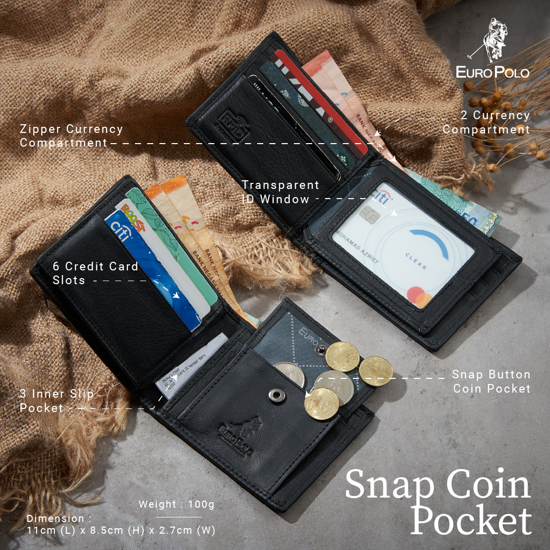 Euro Polo Top Grain Smooth Leather Bi-Fold RFID Blocking Men’s Wallet ...