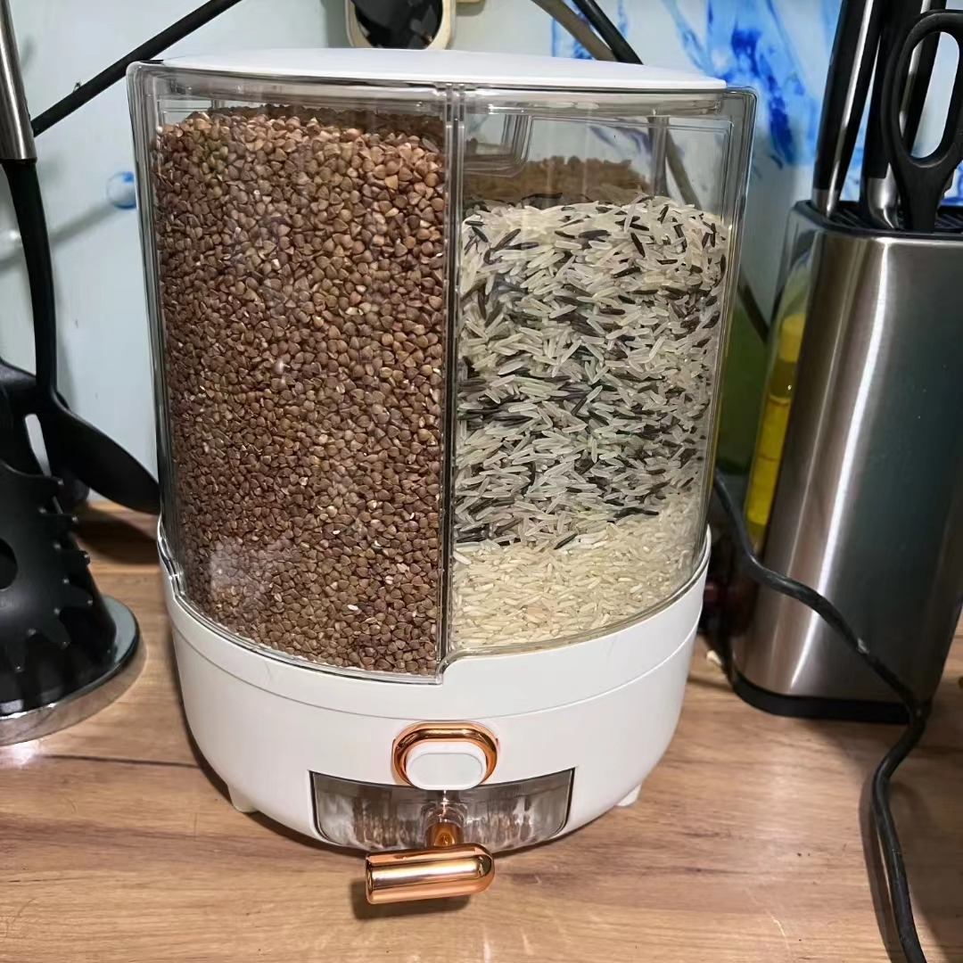 Upgraded 7KG 6 Grid Rotating Rice Dispenser Rice Storage Bucket Rice ...