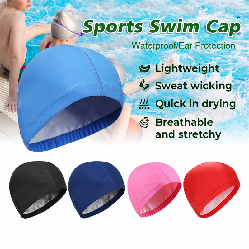 Adults/kids Swimming Caps High Elastic Waterproof PU Protect Ears ...