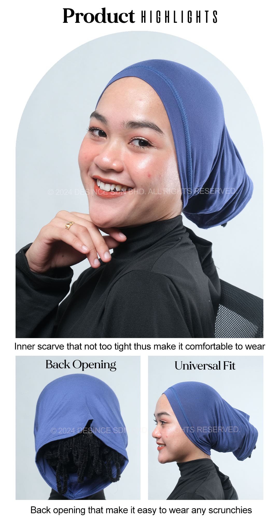 🇲🇾 DESINCE Inner Scarf Free Size Back Opening Inner Tudung free size WA ...