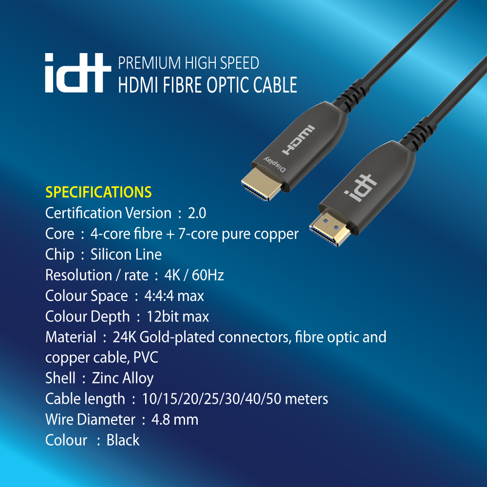 IDT Fiber Optic HDMI 2.0 Cable Premium High Speed Active Optic HDMI ...