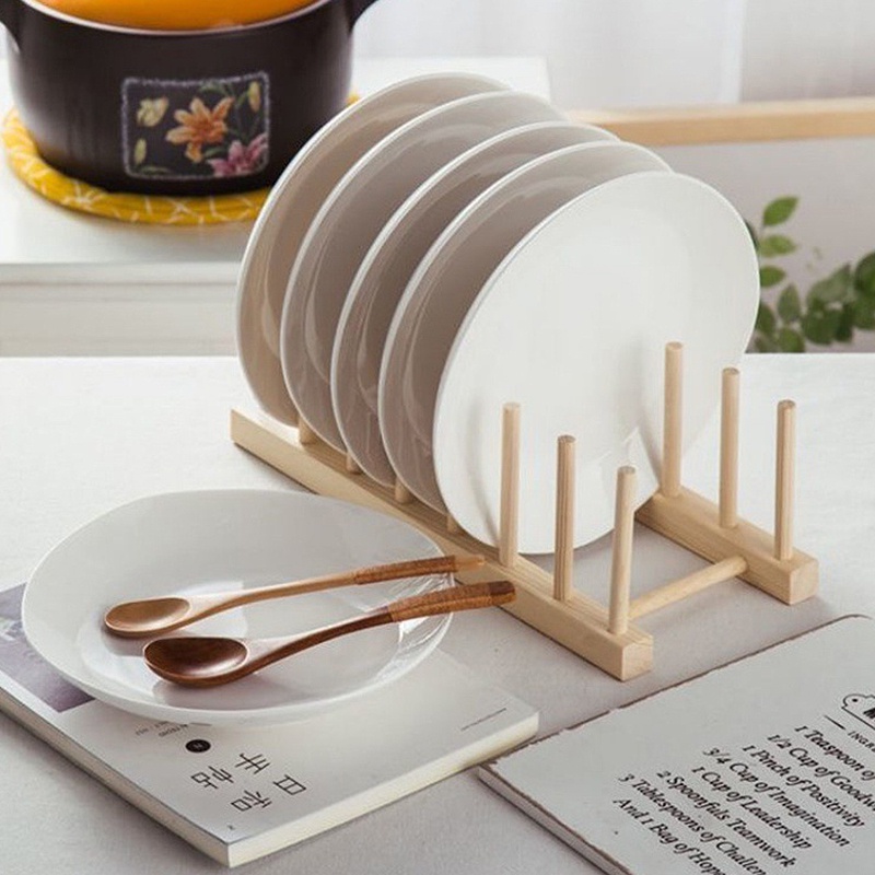 Wooden Plate Holder Dish Drain Rack / Dish Plate Rack / Bowl Organiser ...