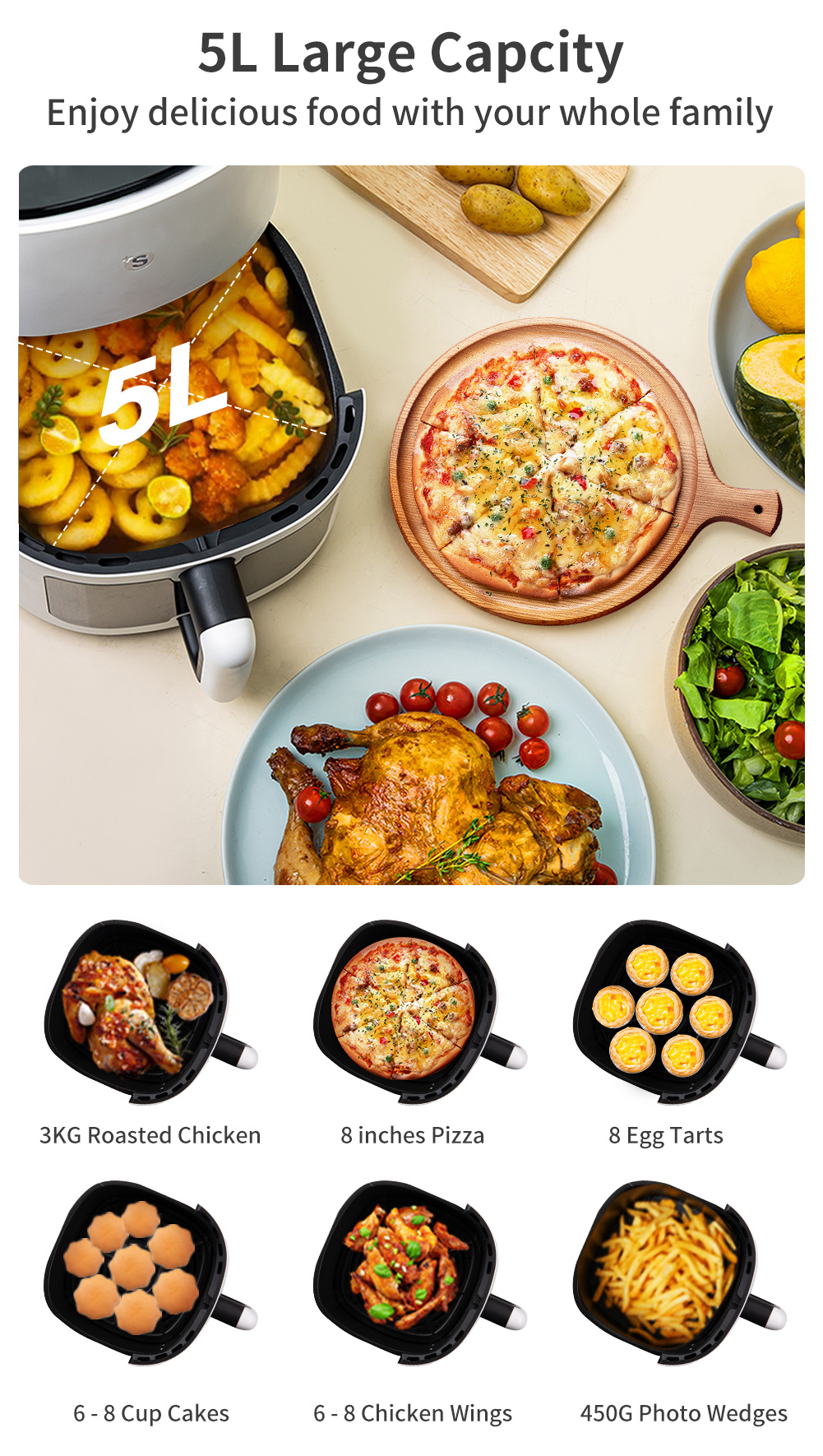 Simplus Air Fryer Viewable Multi-functional Household Use Micro-Steam Function (5L/1450W) GEN-S ...