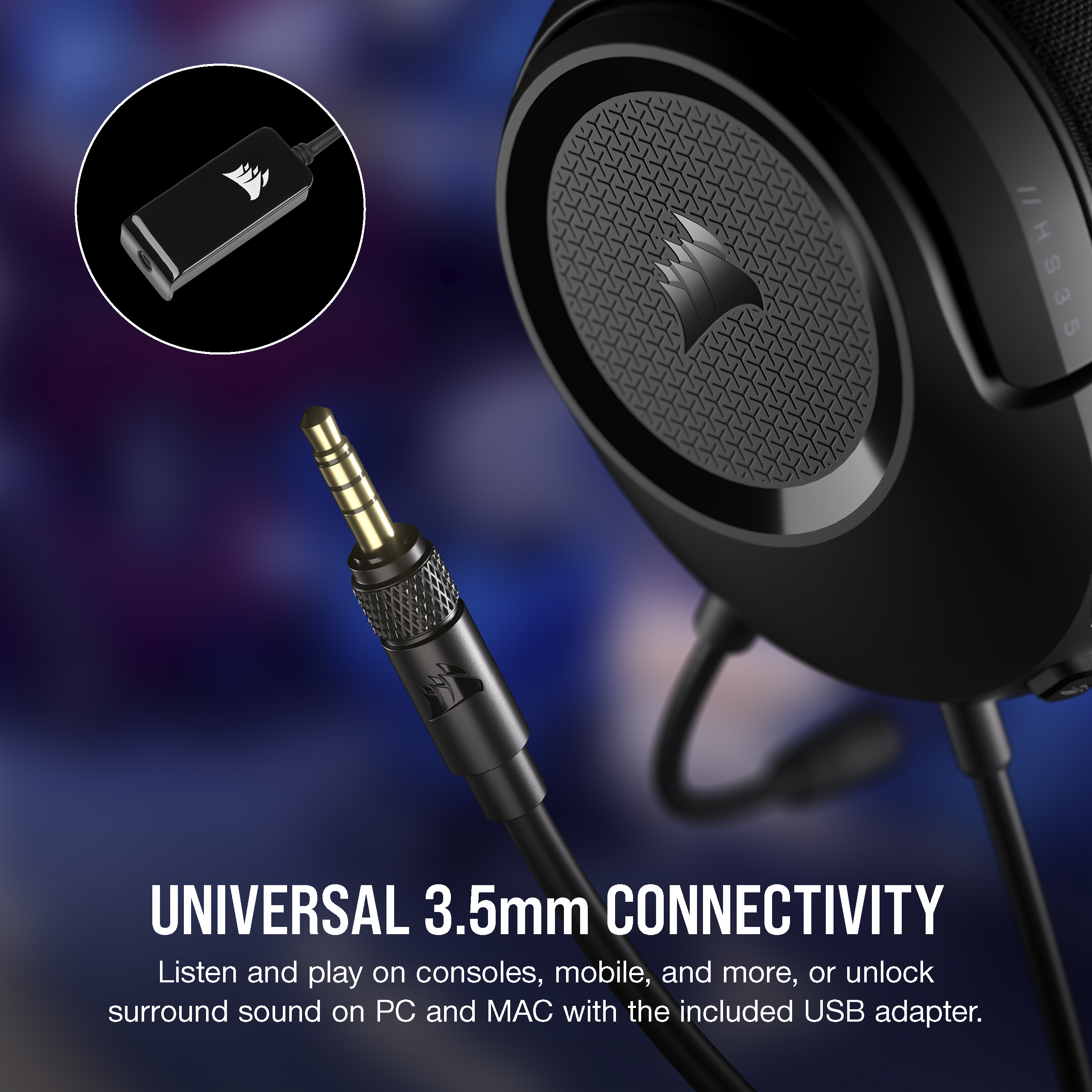 CORSAIR HS35 Surround V2 Analog Gaming Headset with USB Adapter for PC ...