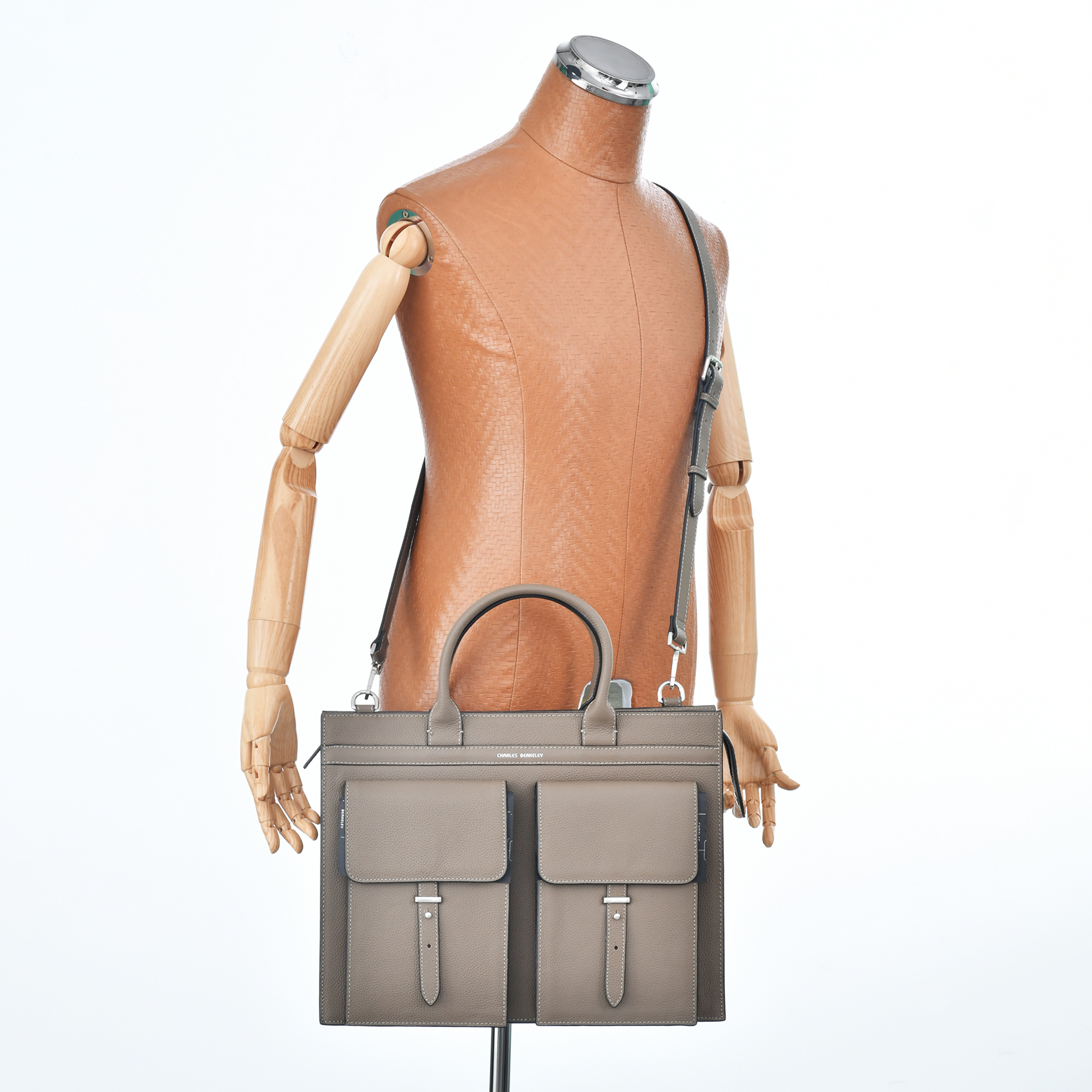 Charles Berkeley HEMSLEY Men's Leather Briefcase Top Grain Calf Leather ...