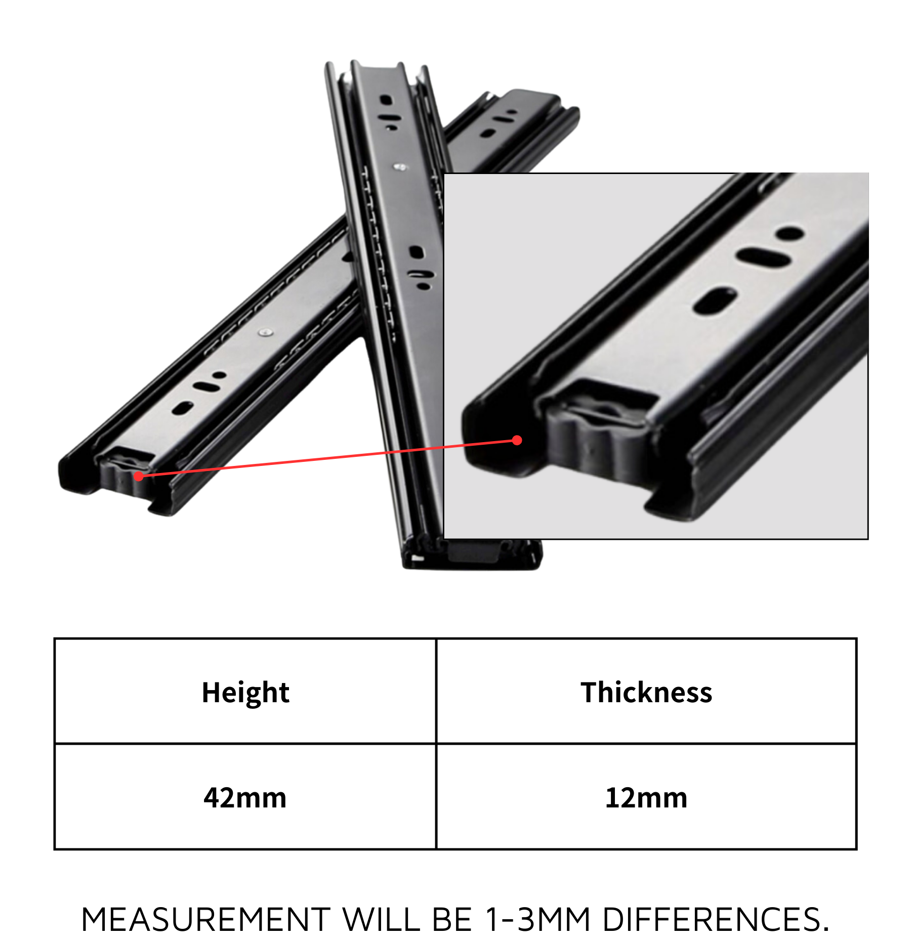 Slaid Laci Black Full Extension Drawer Slide 8” To 22” Drawer Runner ...