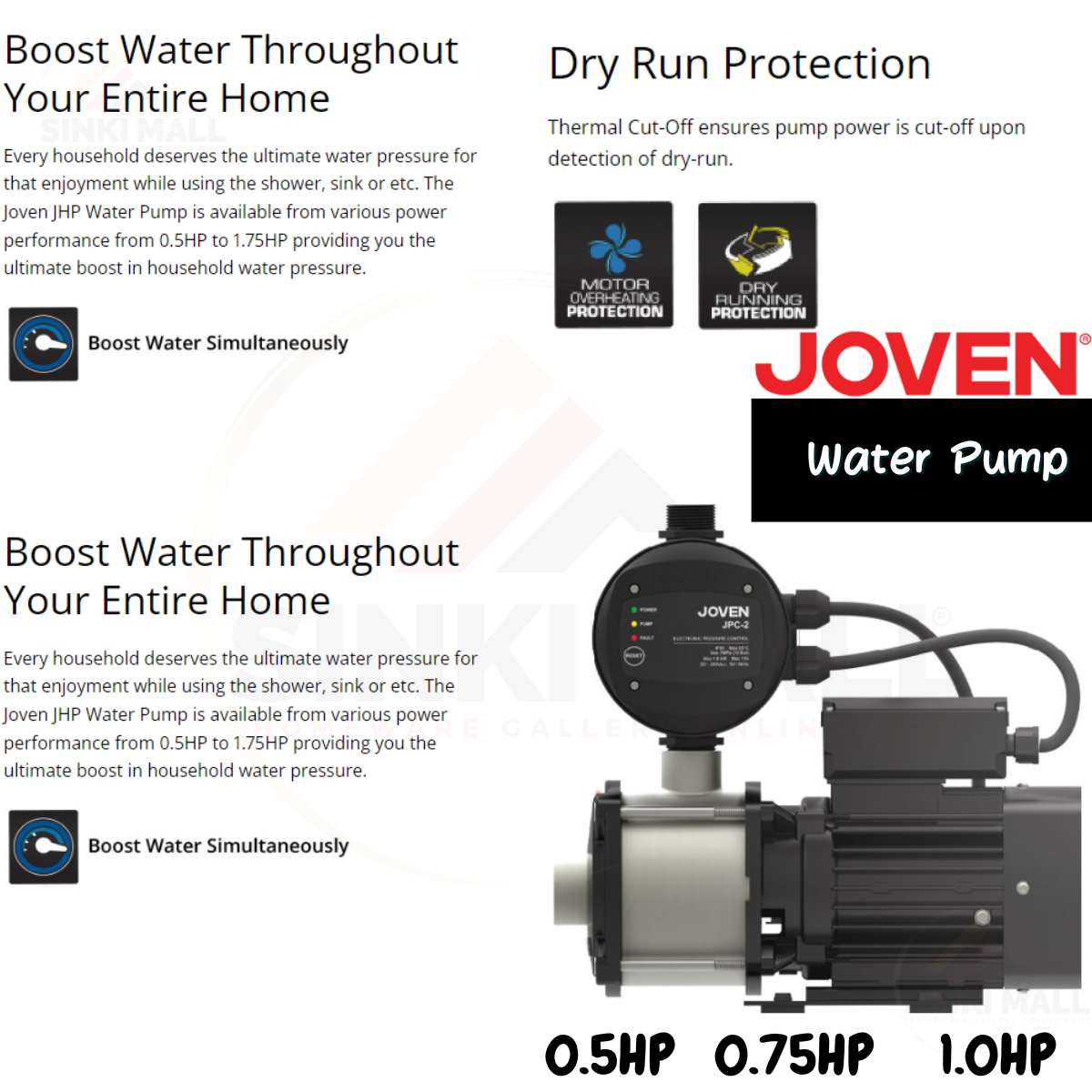 [FREE SHIPPING] JOVEN Automatic Domestic Water Pump JHP2-30(0.5HP) JHP3-40(0.75HP) JHP4-40(1.0HP ...