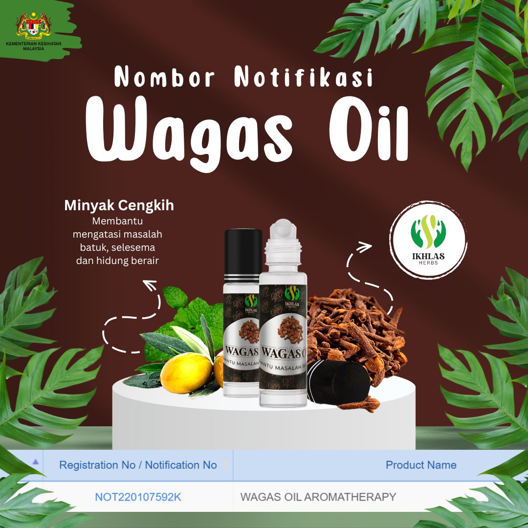 Minyak Aromaterapi Cengkih Wagas Oil 7ml Original Ikhlas Oil HQ Migrain ...