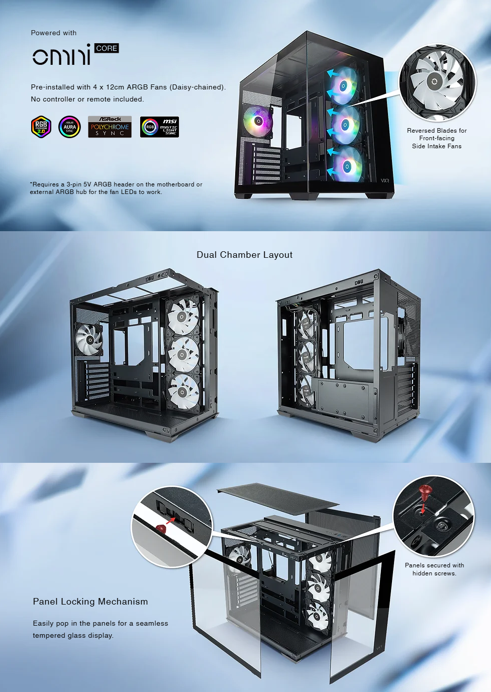 Tecware VXR EVO Dual Chamber Infinity TG ARGB ATX Chassis - Black ...