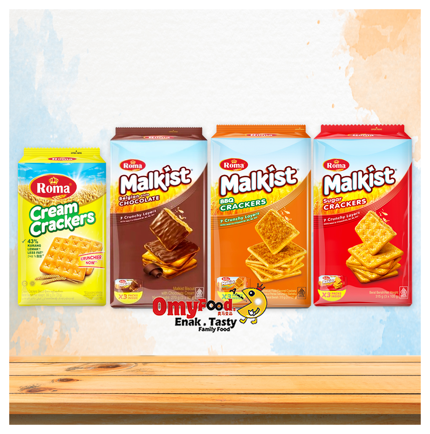 120g x 3pack Roma Cream Crackers 43% Less Fat / Roma Malkist [Chocolate ...