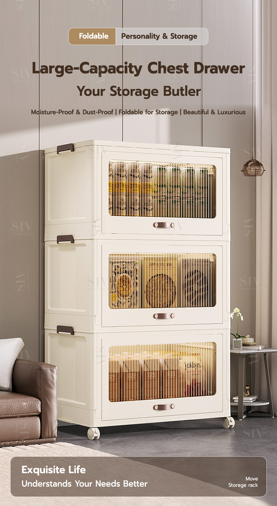 (Easy Installation) SIV 2-5 Tiers Foldable Drawer Cabinet Folding ...