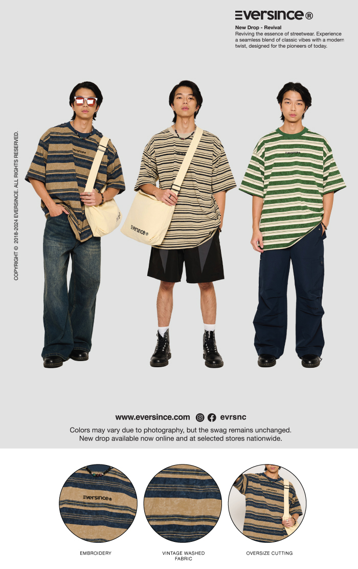 Eversince Grid Stripe Oversized T-Shirt Navy Brown Unisex | Shopee Malaysia