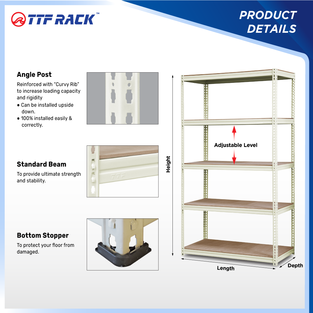 TTF Rack™️ EASY RACK H150-210cm 5Level / Boltless Rack Shelf Rack ...