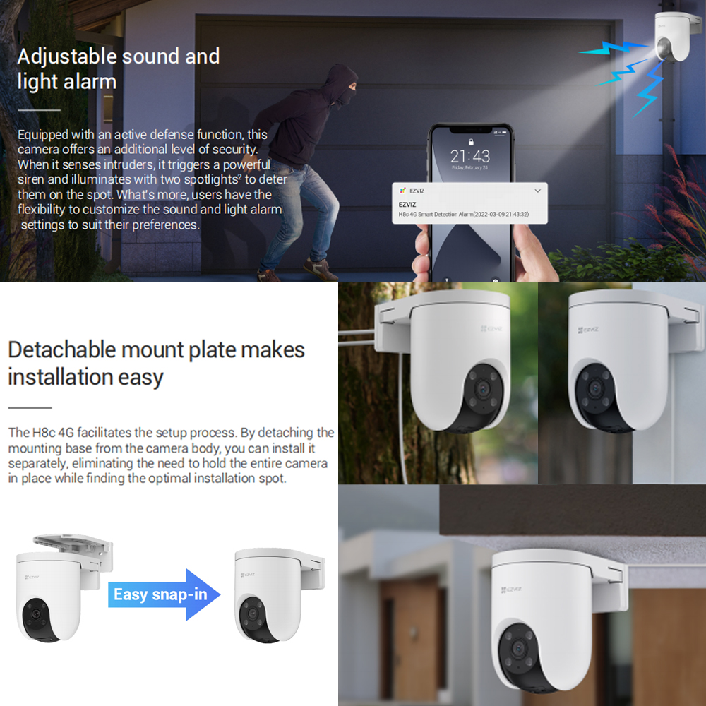 EZVIZ H8C 4G LTE 3MP 2K 1296P Waterproof Pan Tilt 360° Color Night ...