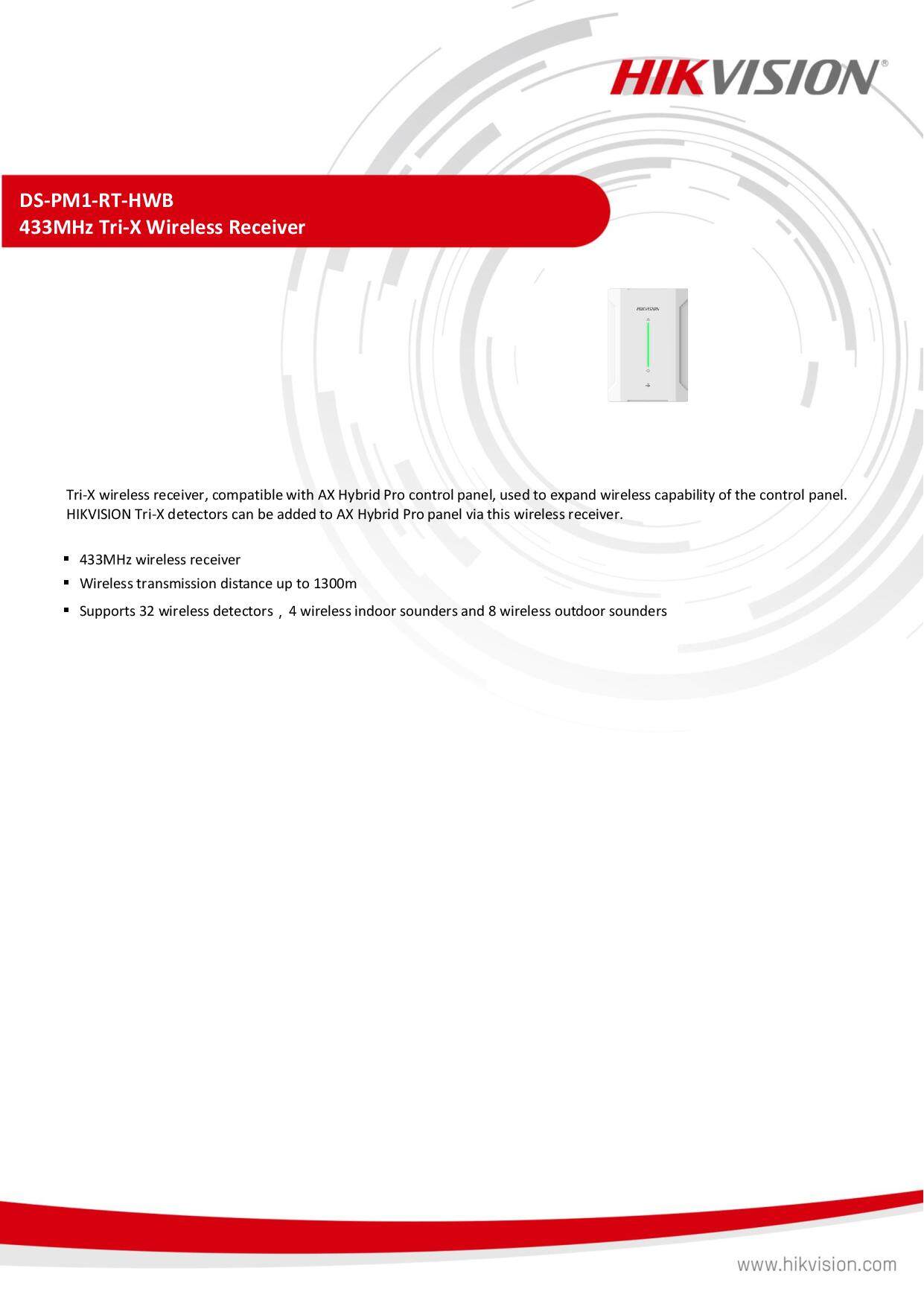 Hikvision DS-PM1-RT-HWB Hikvision Tri-X Wireless Receiver For AX Hybrid ...