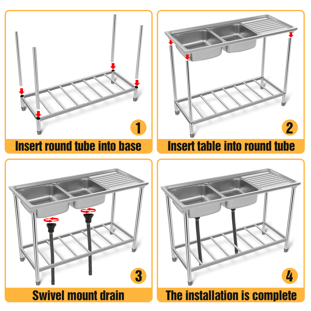 120cm Sinki Dapur Stainless Steel Sinki Sink With Stand Double Bowl ...