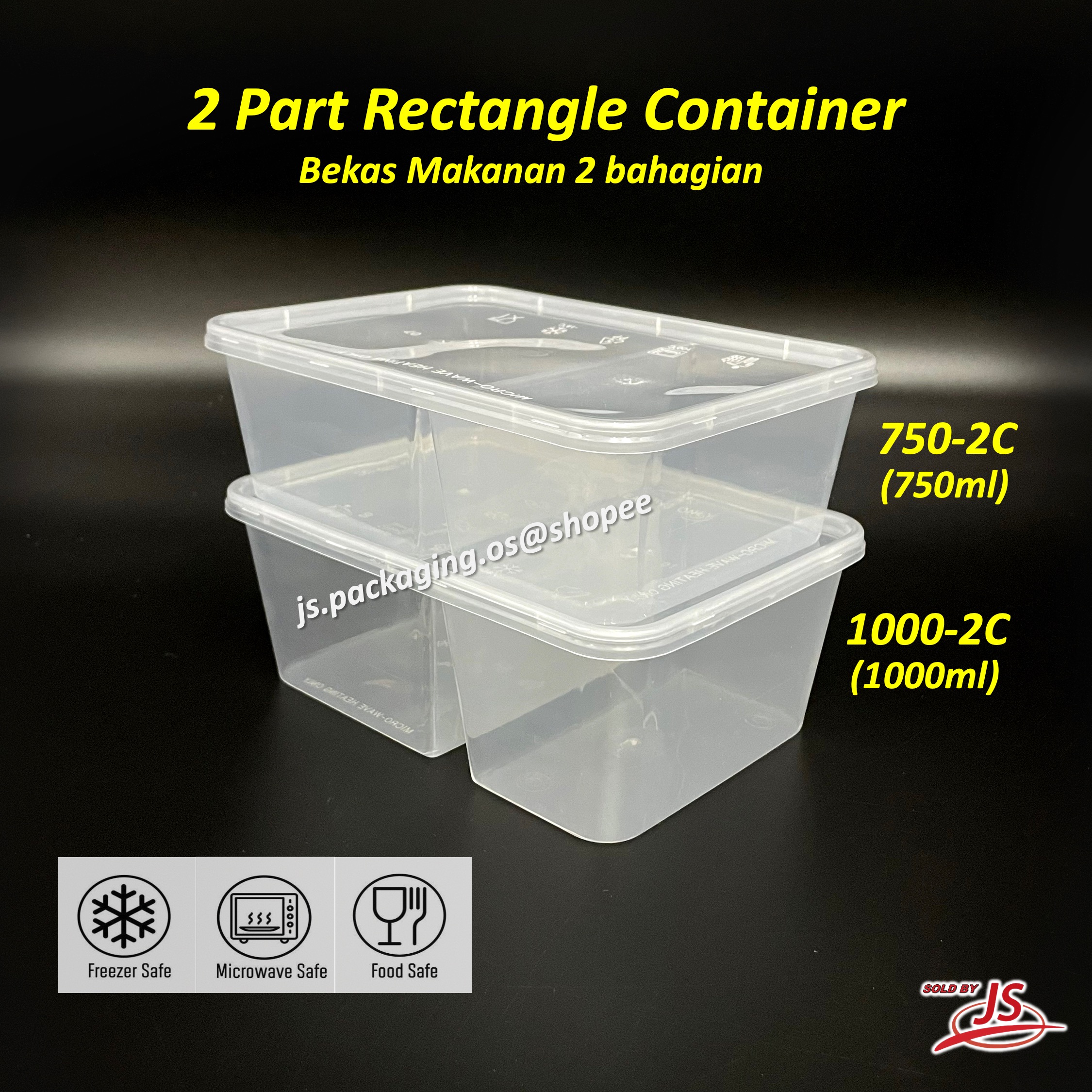 1000-2C Disposable 2 Part Container Plastic Rectangular [50sets X 5Pkt ...