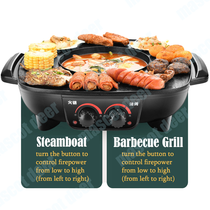 2-IN-1 BBQ Grill & Steamboat Hot Pot Shabu Roast Fry Pan Teppanyaki | 2 ...