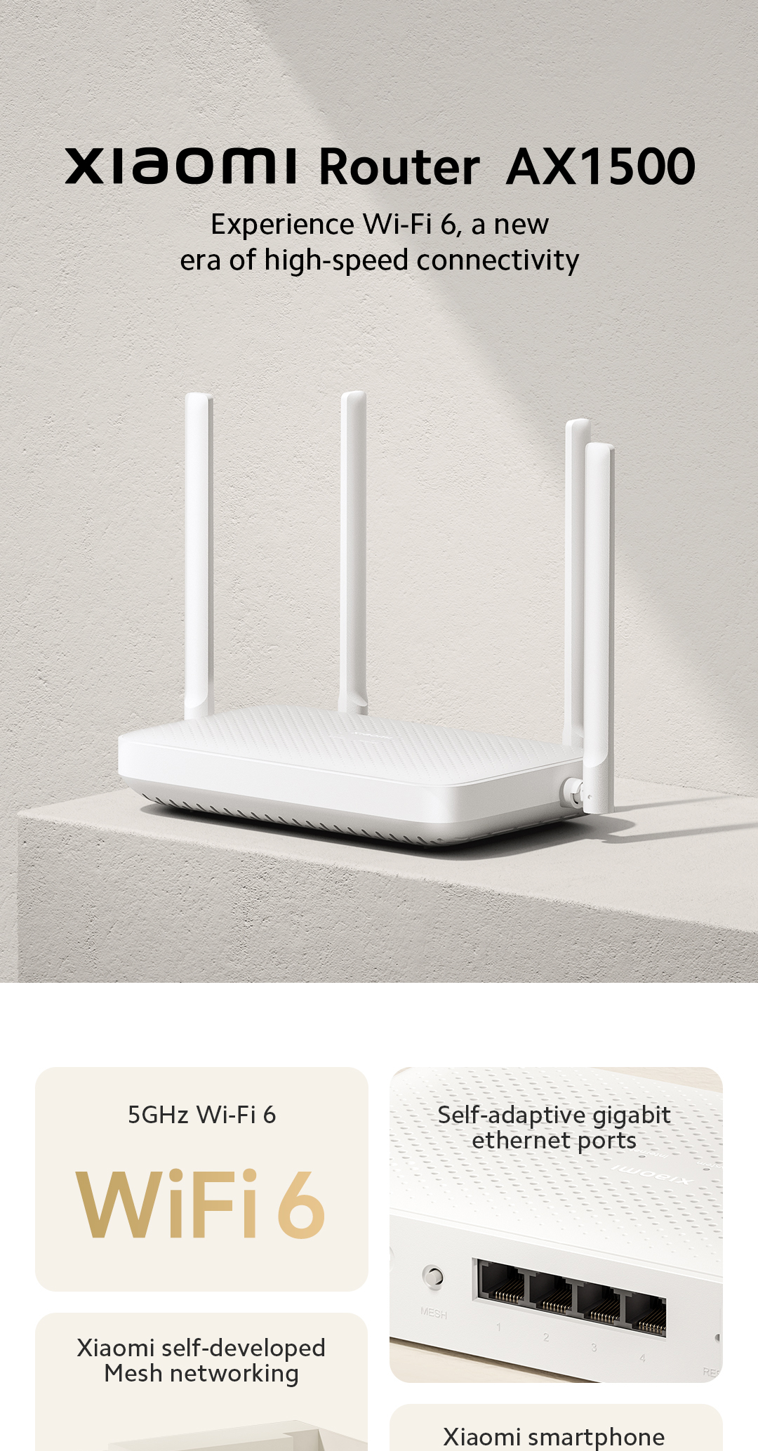 Xiaomi Router AX1500 Up to 1500Mbps*/5GHz WIFI 6/Mesh networking ...