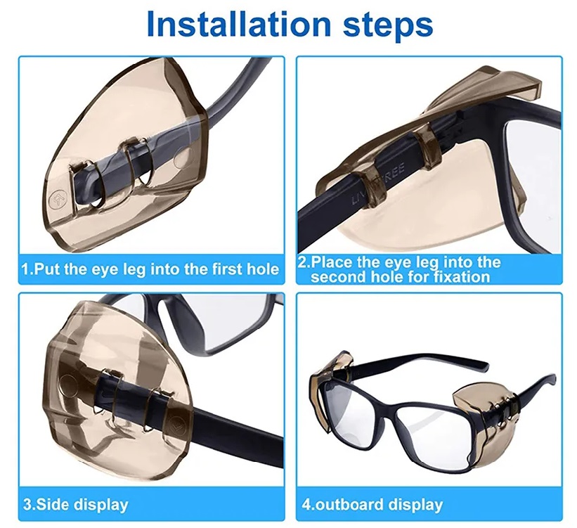 Clear L/Brown Universal Flexible Side Shields Safety Glasses Goggles ...