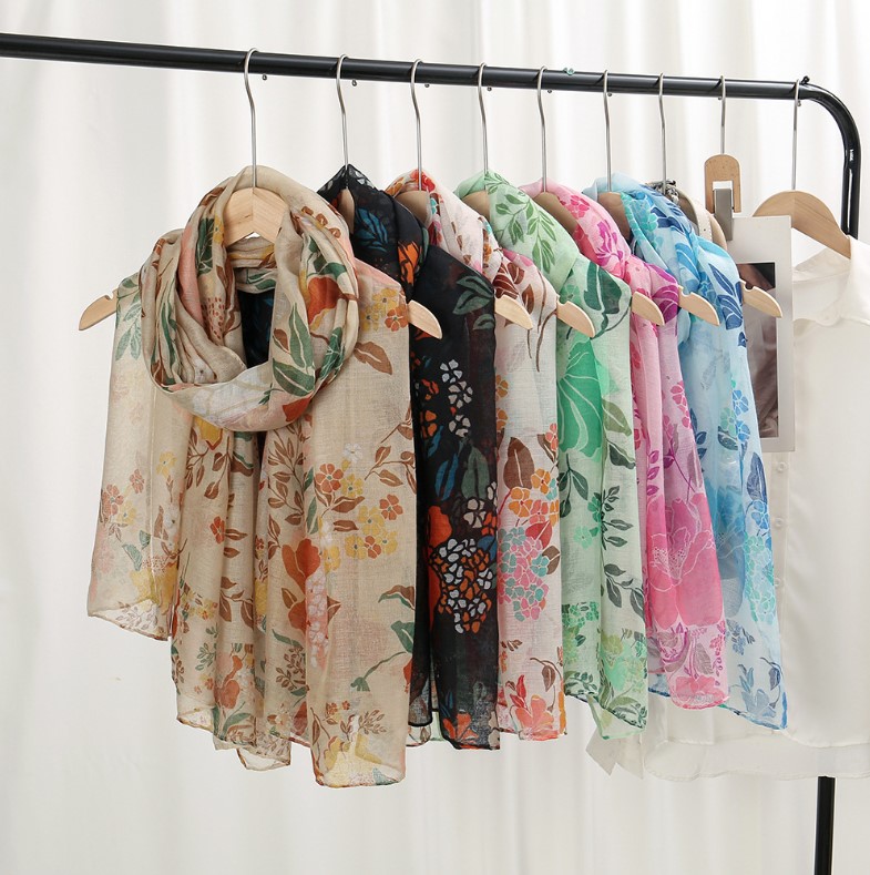 Ironless shawl wide tudung corak bunga besar printed floral visose ...