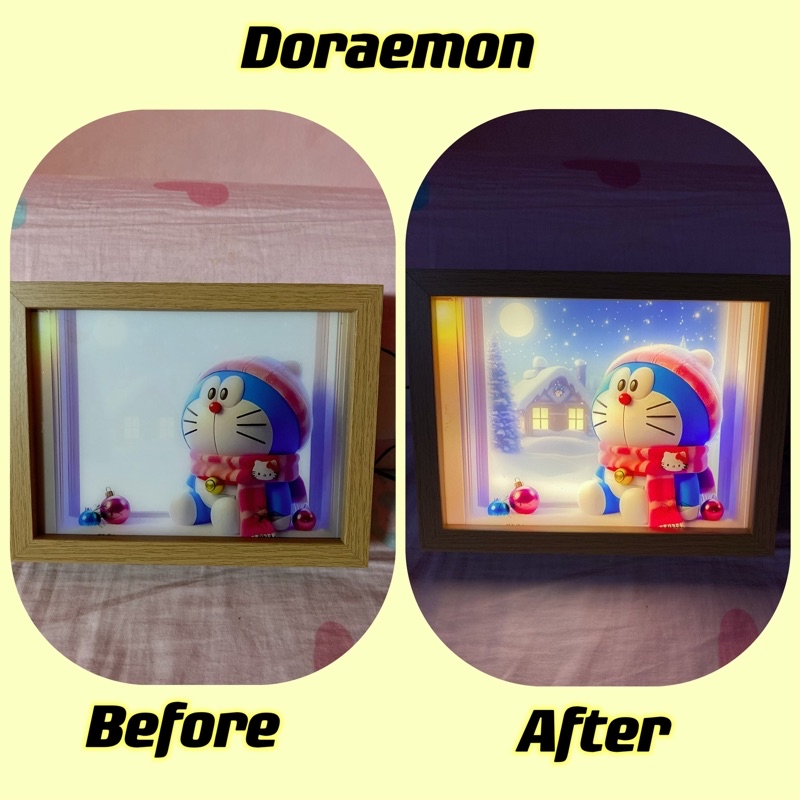 Doraemon 哆啦A梦 Light Painting Photo Frames Paiting Lamp Figure Anime ...