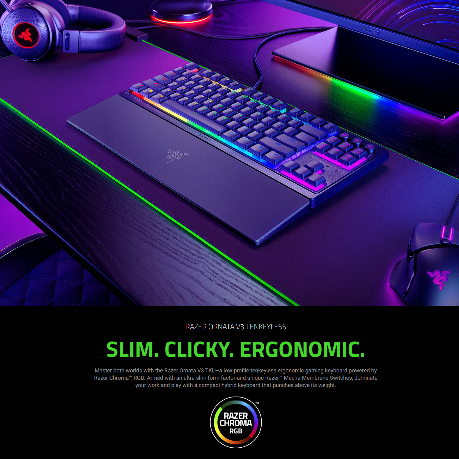 Razer Ornata V3 Tenkeyless / TKL Low-Profile Gaming Mechanical Membrane ...