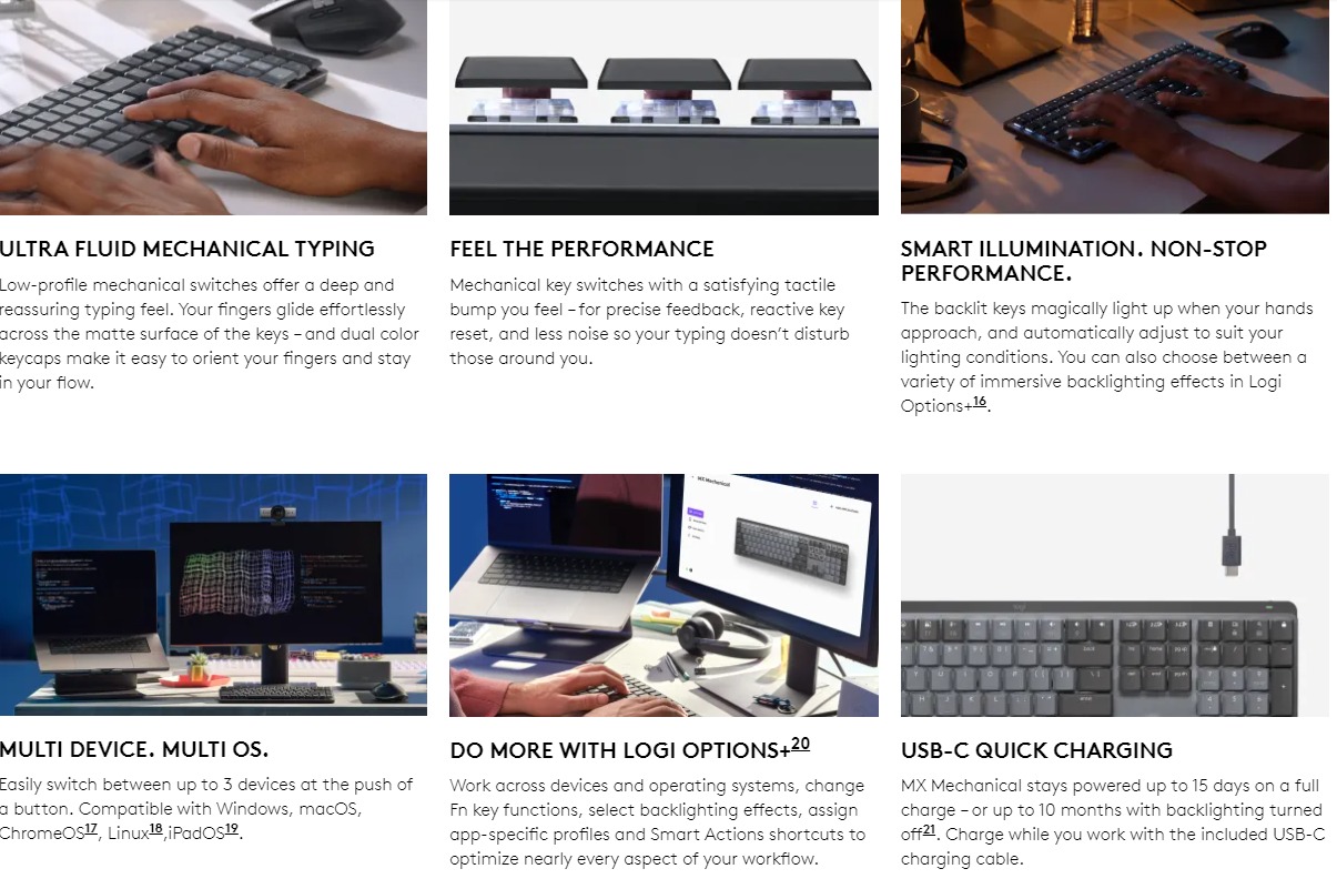 Logitech MX MECHANICAL Clicky / Linear / Tactile Switches Wireless ...