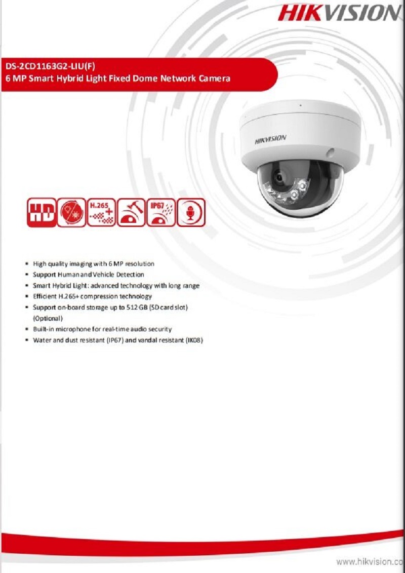 Hikvision DS-2CD1163G2-LIU Hikvision 6MP Kamera Rangkaian Kubah Cahaya Hibrid Pintar dengan ...