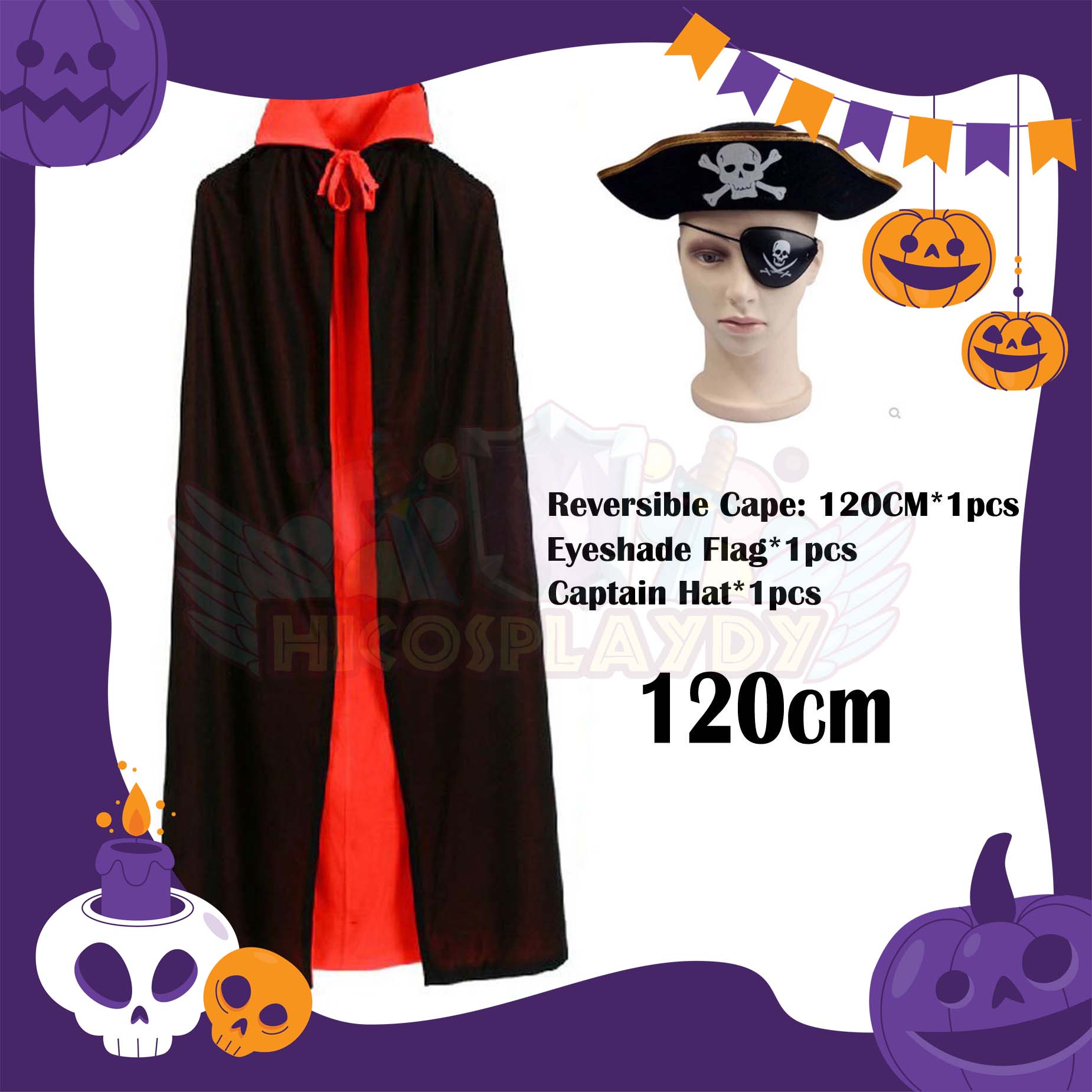 hiCosplaydy Kids Adult Pirate Ship Captain Cosplay Black Red Vampire ...