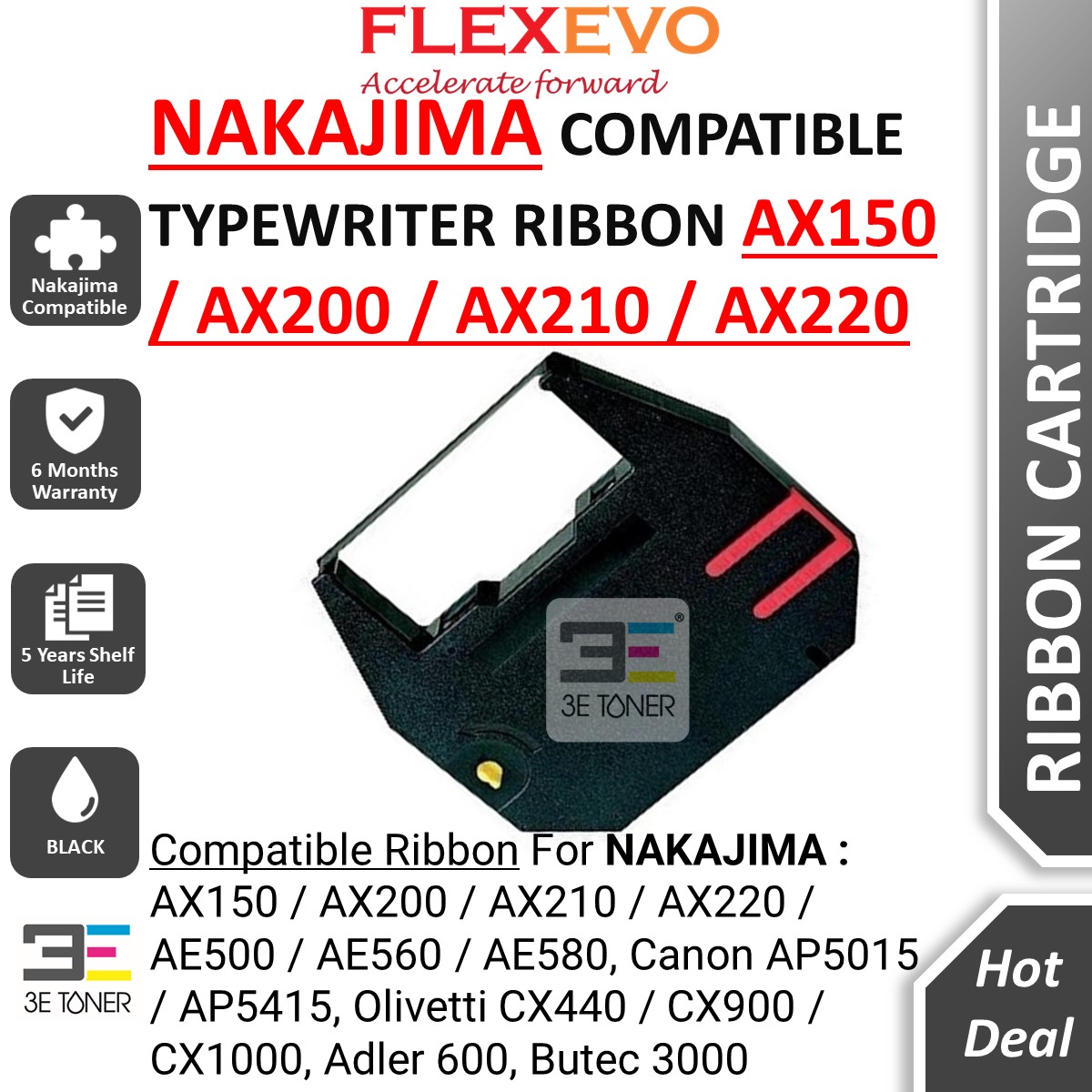 2 Units Compatible Nakajima AX150 AX 150 AX200 AX210 AX220 Black Typewriter Ribbon For AX150 ...