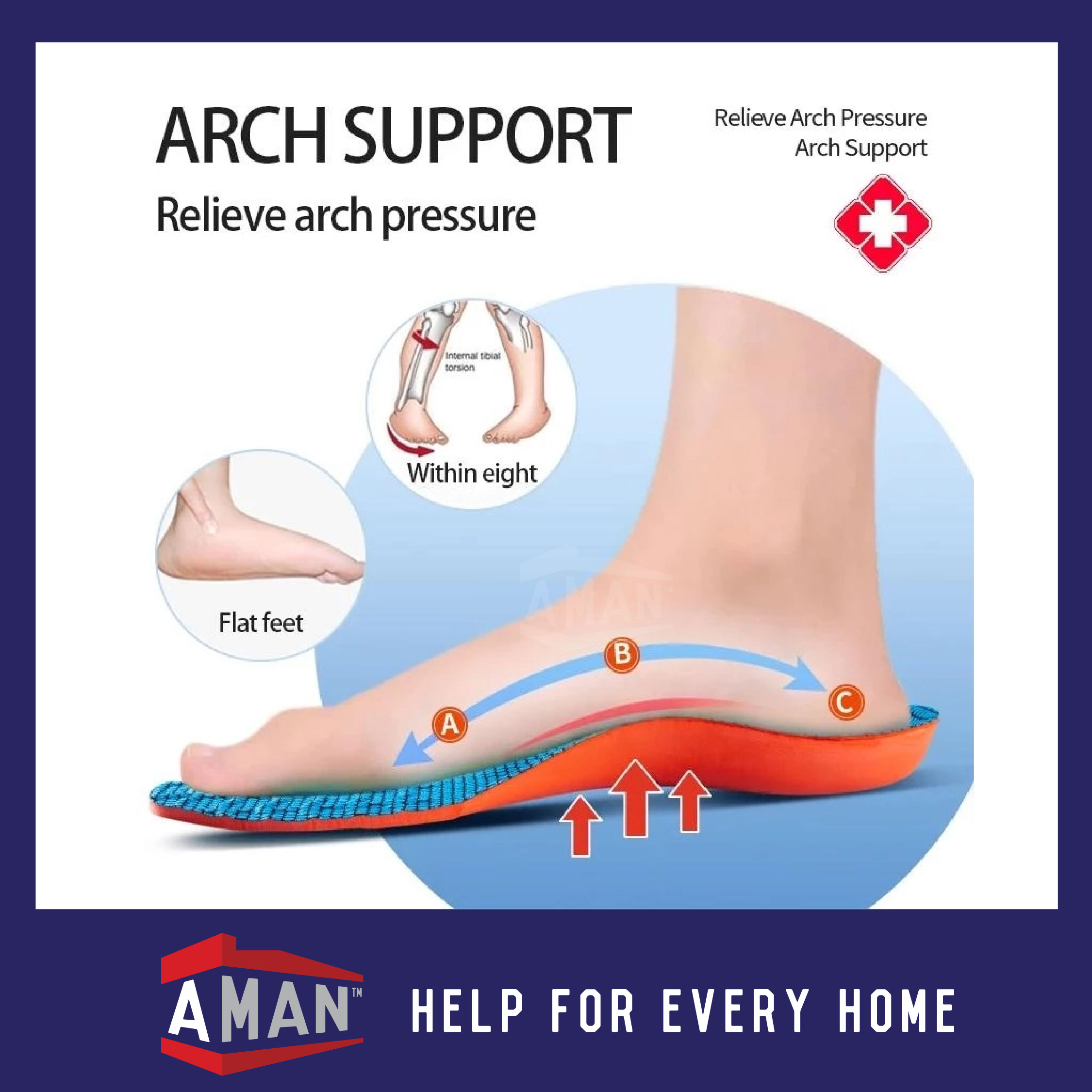 Orthotic Insole Arch Support Flatfoot Running Insoles for Shoes Sole ...