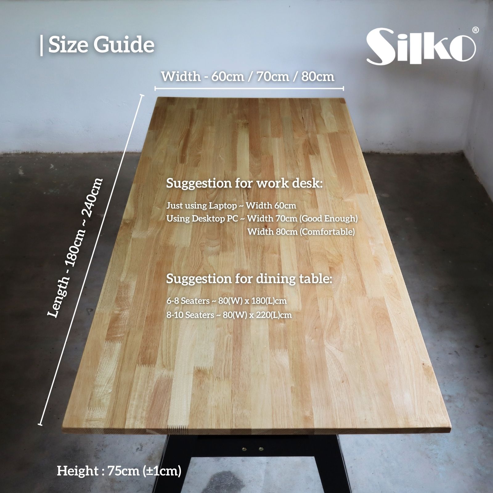 Silko XL Dining Table made of 100% Rubberwood with enhanced table leg ...