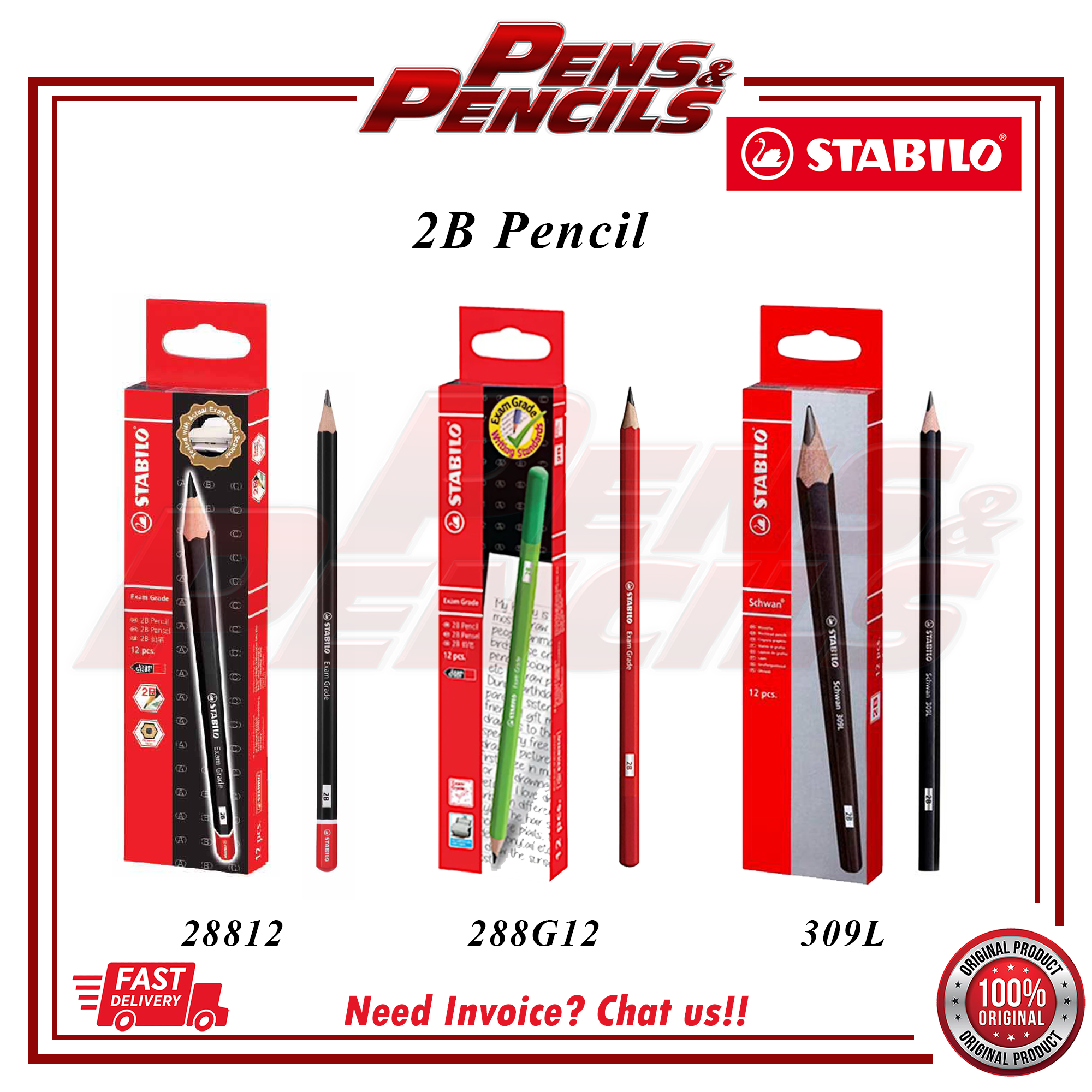 Stabilo Exam Grade 2B Pencil 28812 / 2B Pensel 288 /288G12 / 309L (1Box ...