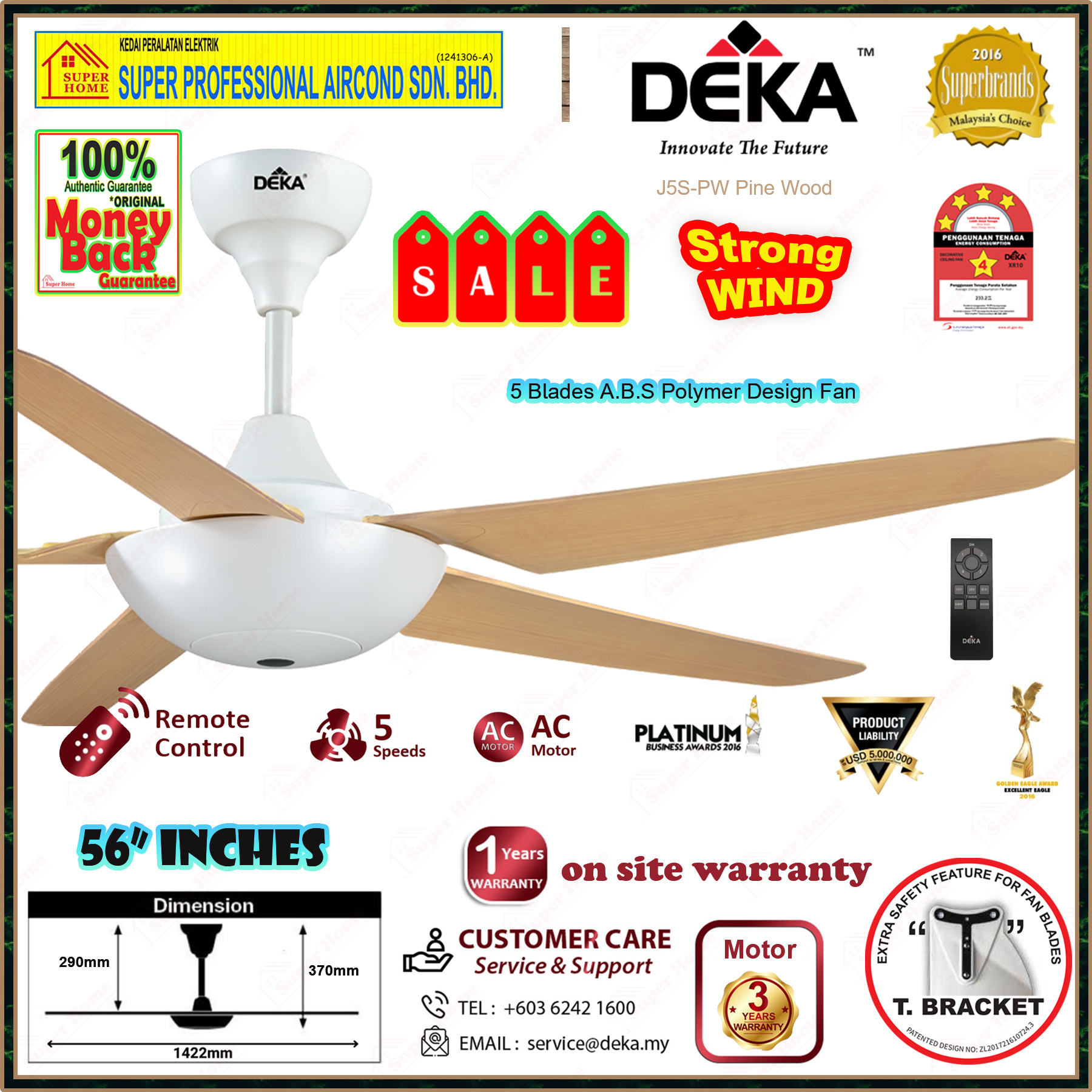 Deka Ceiling Fan XR10 ((5 speed)) 56 inch Remote Control Ceiling Fan ...