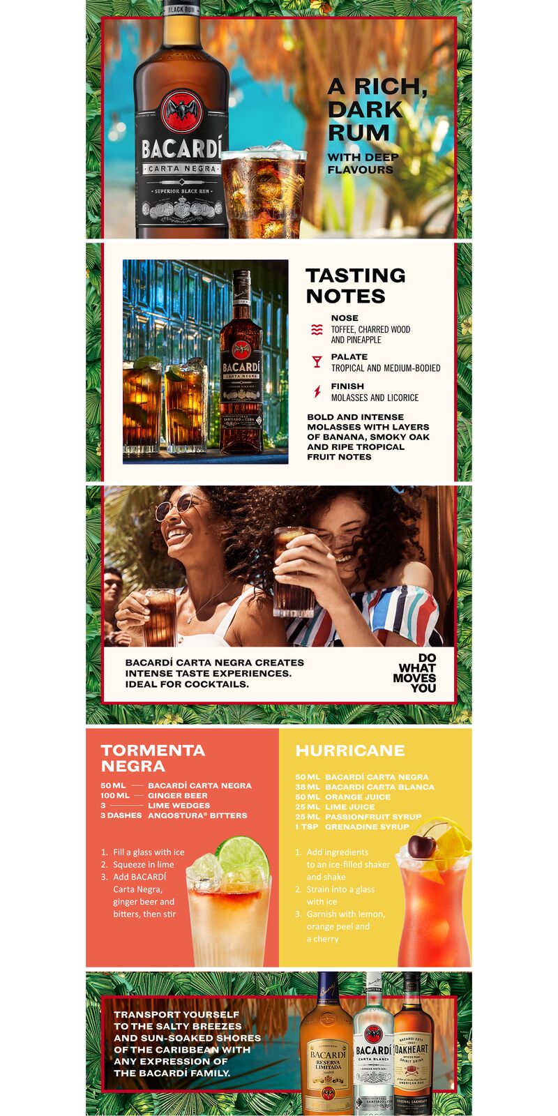 BACARDI Carta Negra Superior Black Rum - 700ml / 70cl, 40% ABV - Dark ...