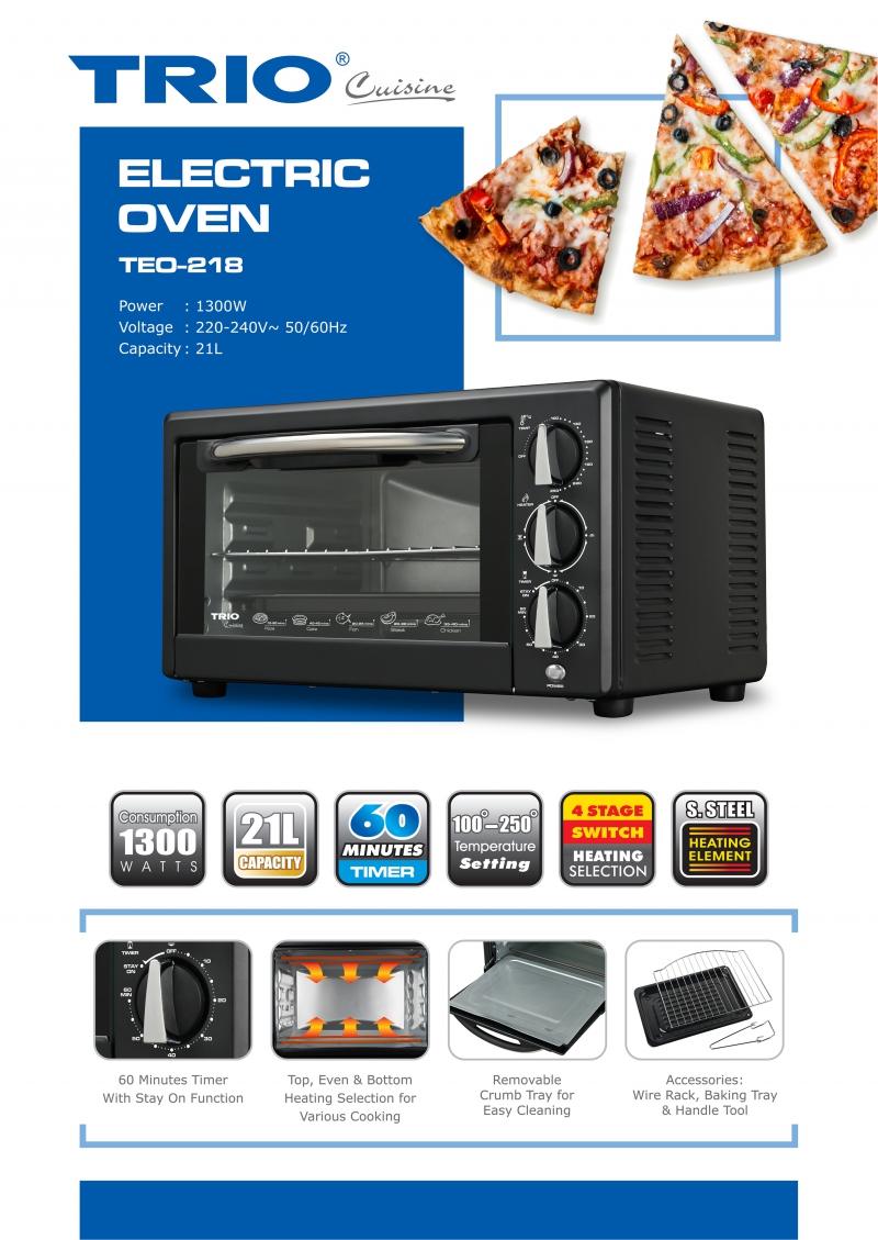 Trio Electric Oven Top and Bottom Heating Selection for Various Cooking ...