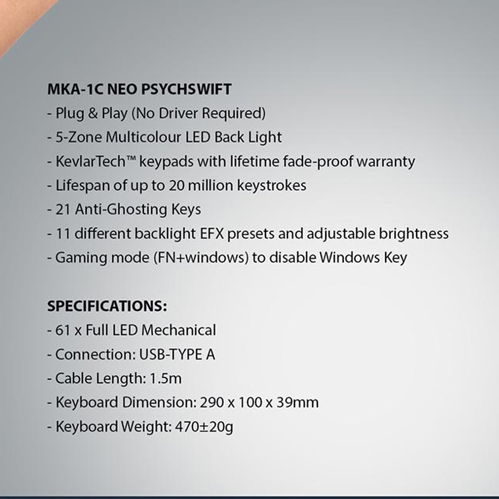 Armaggeddon MKA 1C Neo LED Backlight Mechanical Gaming Keyboard 61 Key ...