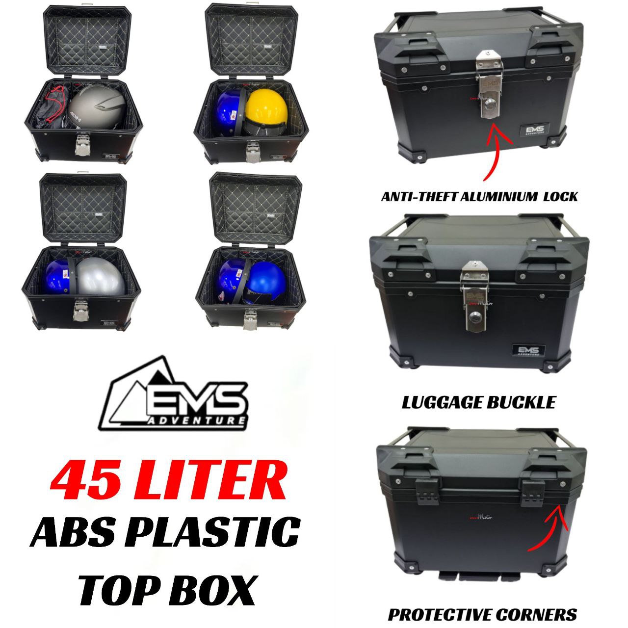EMS ADV 45L TOP BOX ABS+GIVI MONORACK VRACK MV/MRV 135LC V2-V7 Fi V8 ...