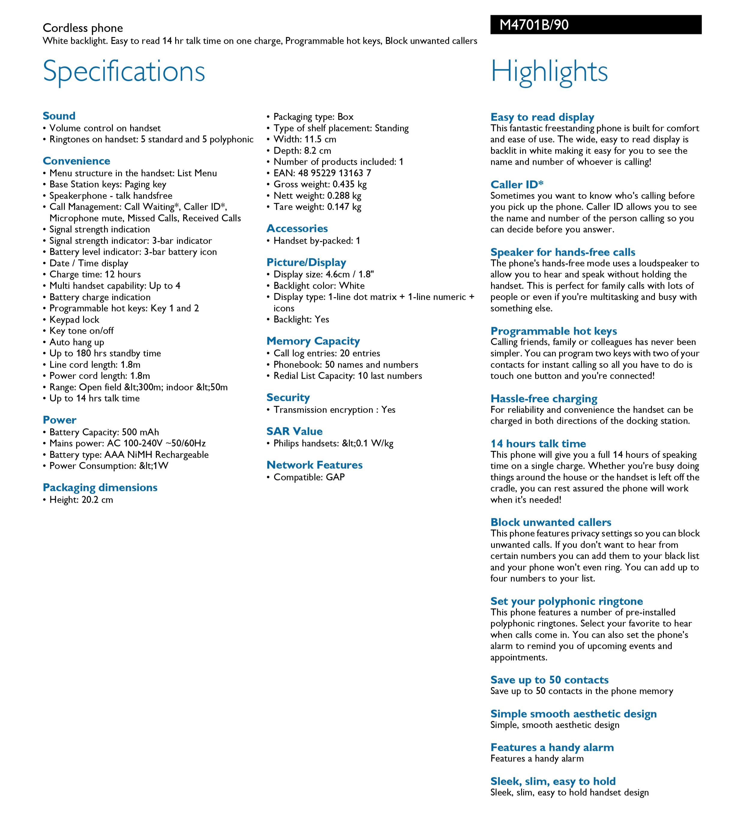 PHILIPS M470 Designer DECT Cordless Phone Home Office Maxis TM Time ...