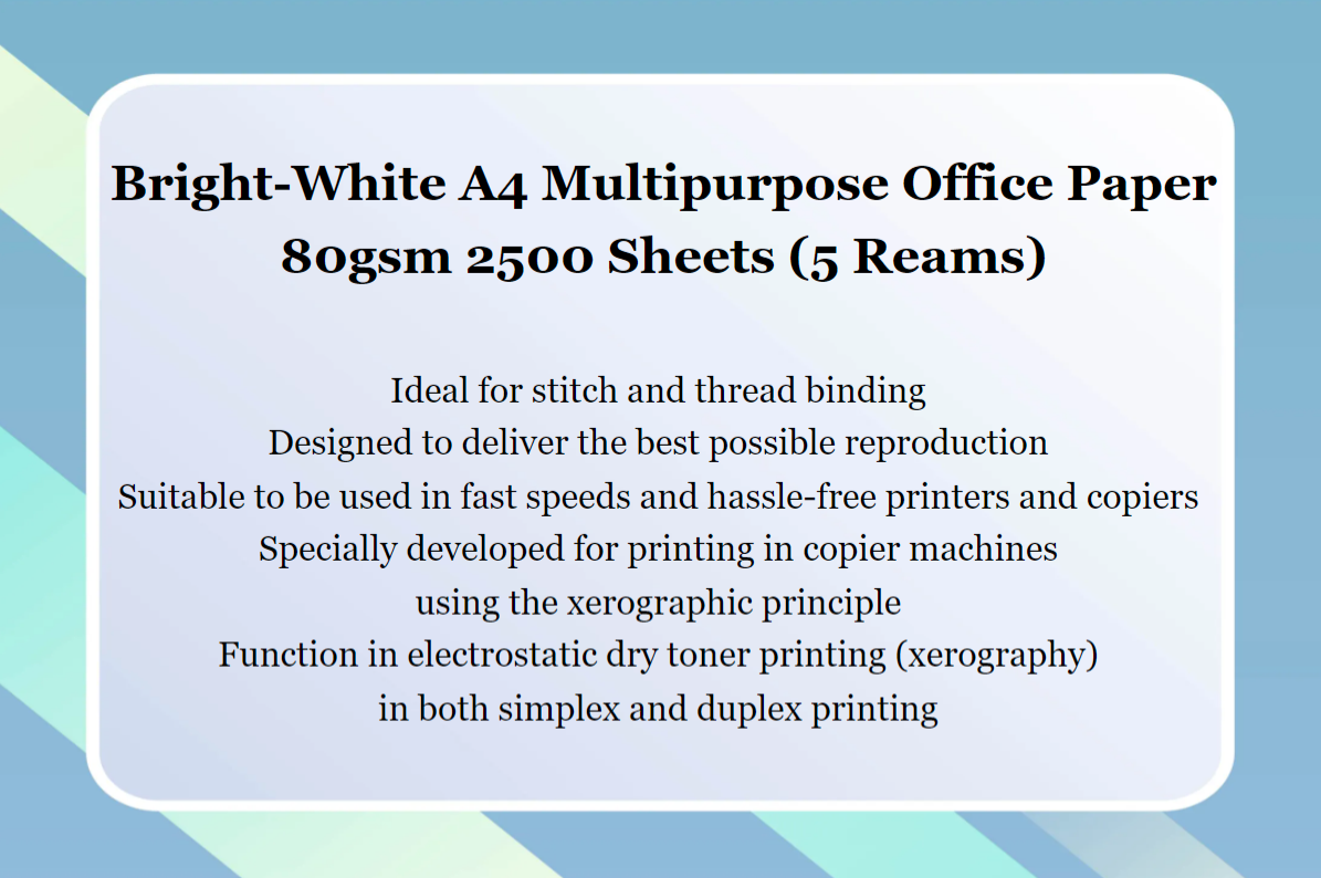 Bright-White A4 Multipurpose Office Paper 80gsm 2500 Sheets (5 Reams ...