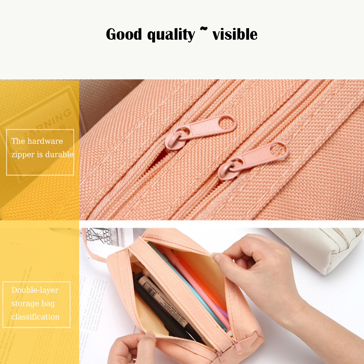 ️🇲🇾 Large Double Layer Pencil Case Double Zip Canvas Pen Pouch Pen ...