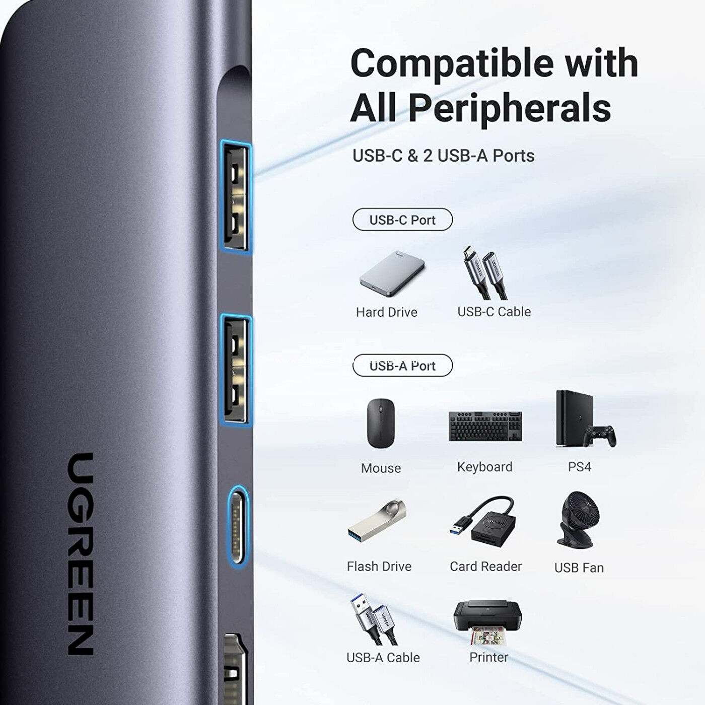 UGREEN UG-CM195-15214 USB-C 3.1 7IN1 DOCKING HDMI 4K@30HZ+2*USB-A 3.0+USB-C 3.1+SD&TF+PD ...