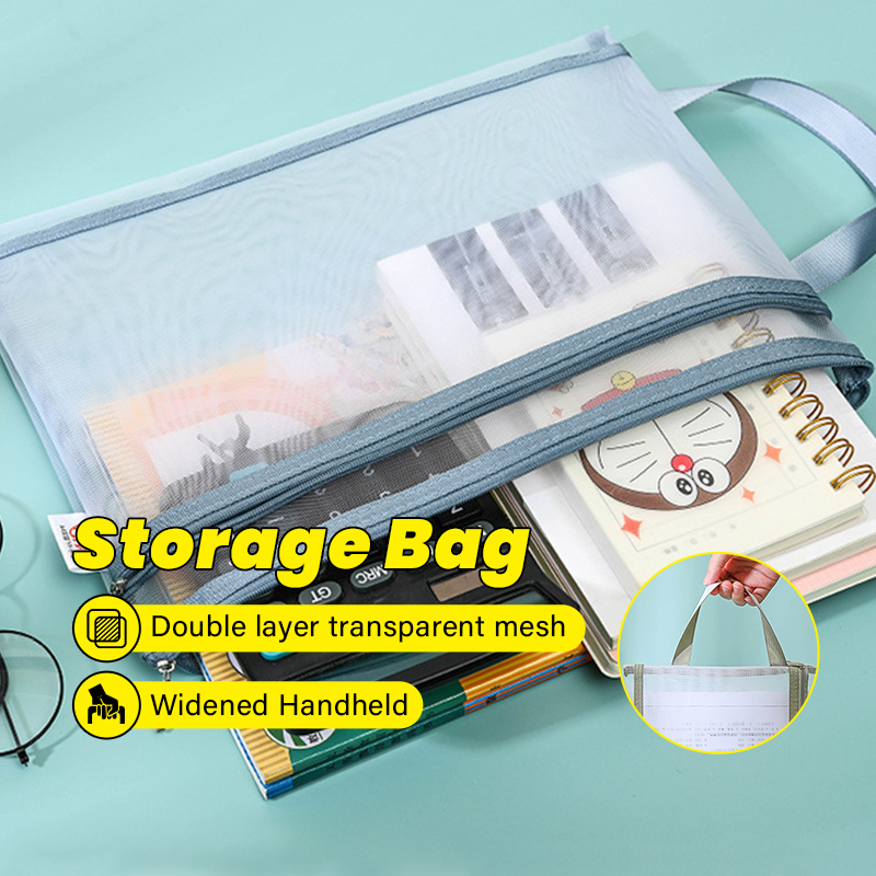 📦Double Layer Nylon Document Bag A4 Mesh File Folder Paperwork A4 Paper ...