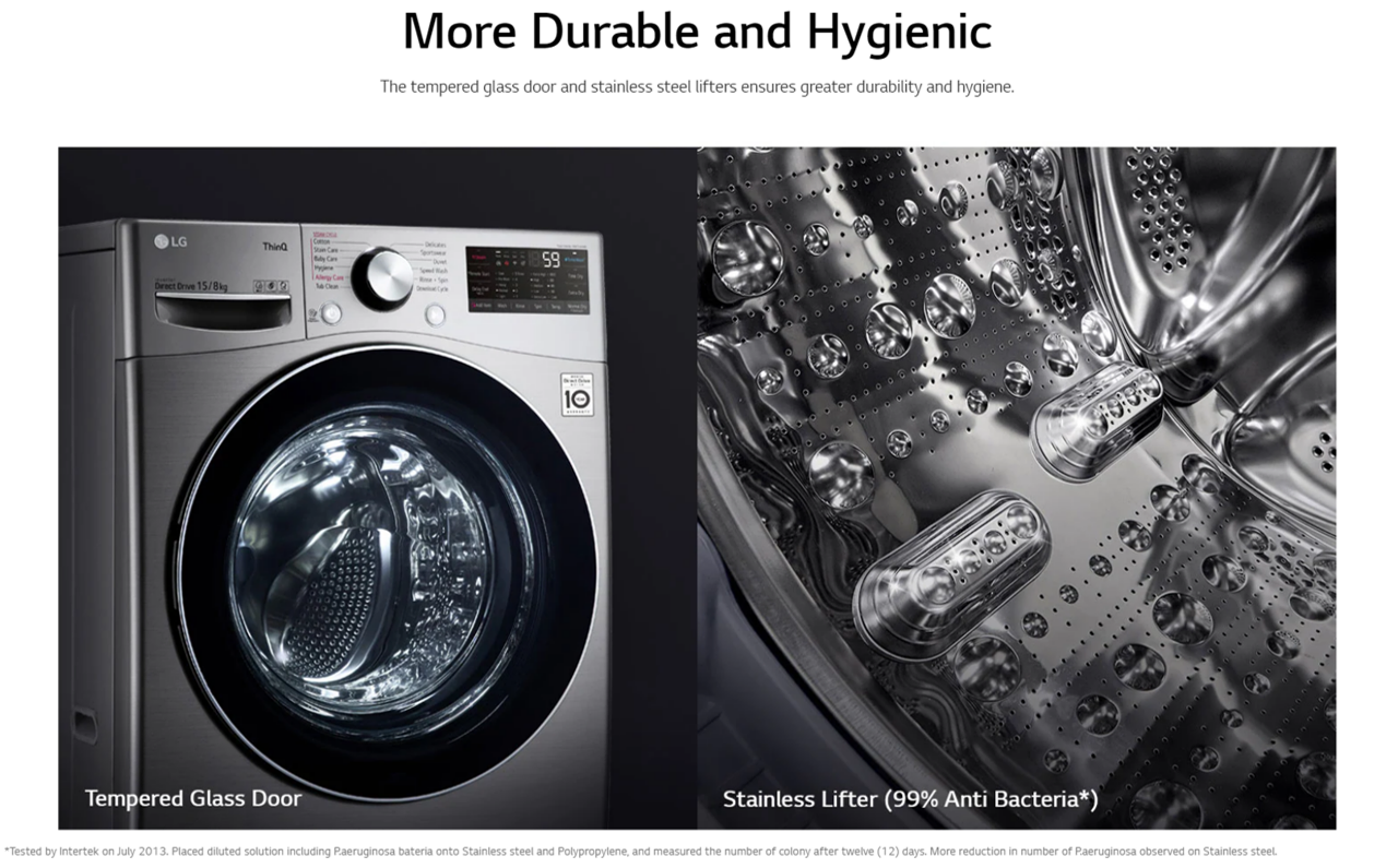 LG F2515RTGB 15/8kg Front Load Washer Dryer with AI Inverter Direct ...