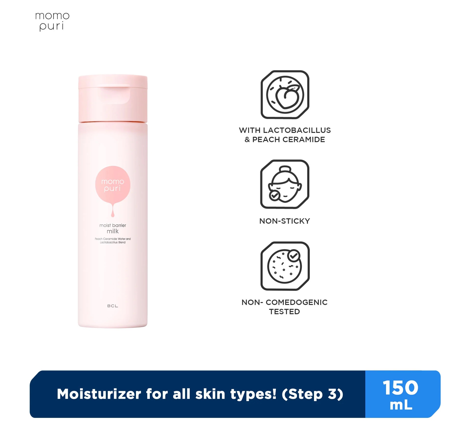 Momo Puri Moisture Barrier Milk Lotion Peach Ceramide Emulsion 150ml | Made in Japan | Shopee ...