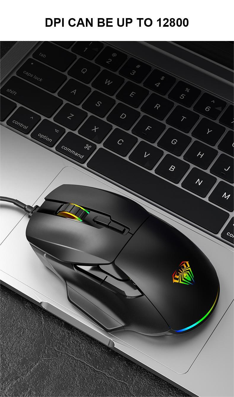 AULA F815 Wired Gaming Mouse 12800 DPI RGB 13 Backlit Modes & 6 Macro ...