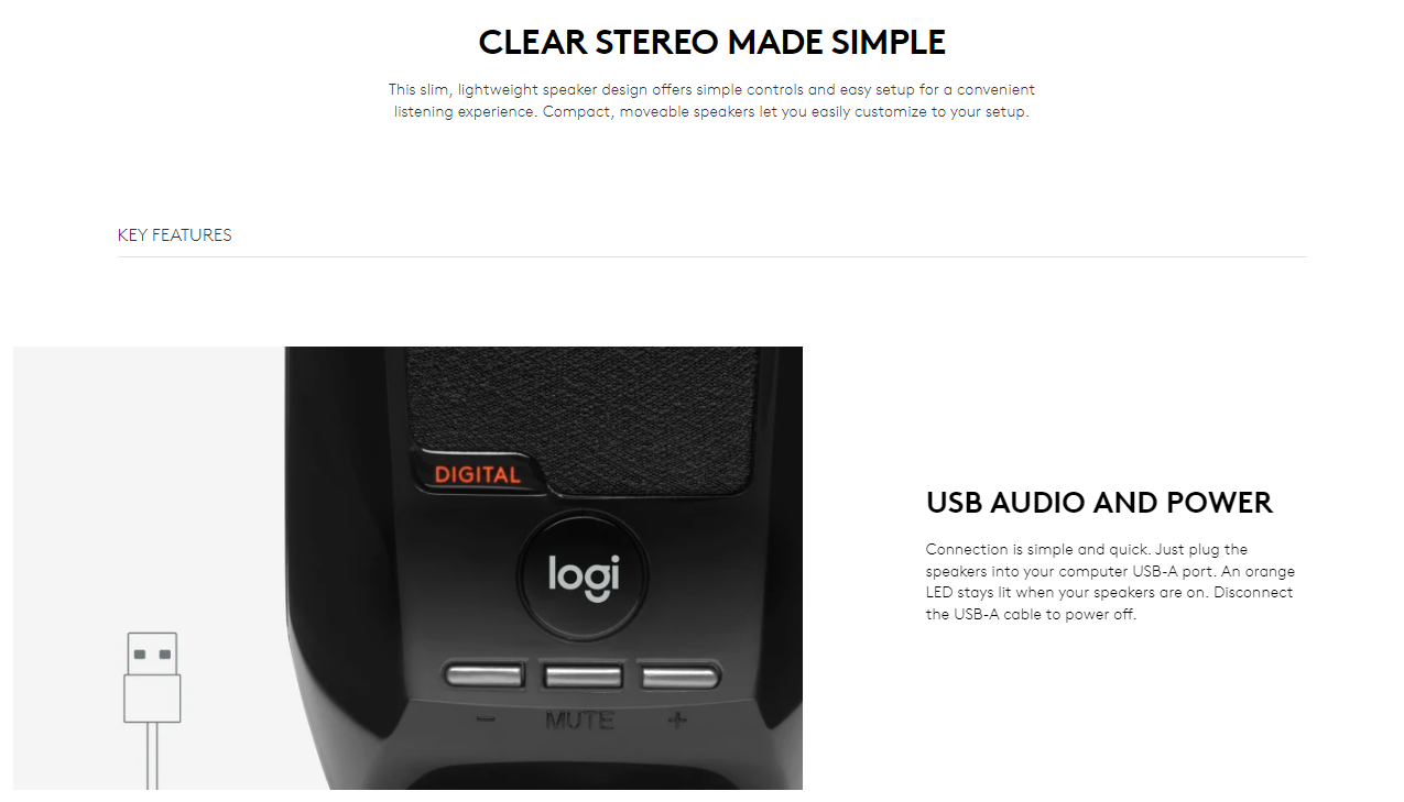 LOGITECH S150 USB STEREO SPEAKER SMALL COMPACT DESIGN / LIGHTWEIGHT FOR DESKTOP OR LAPTOP ...