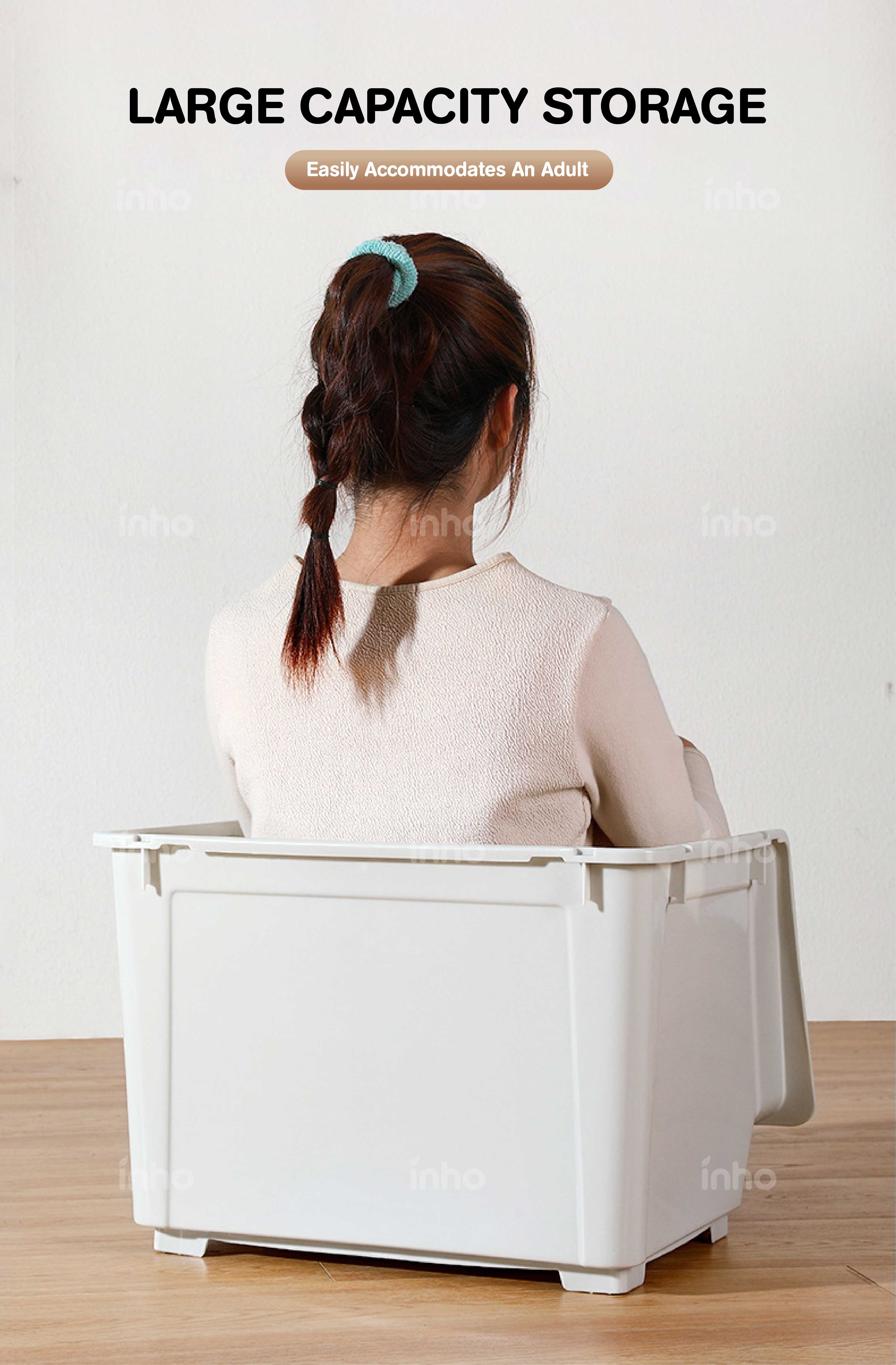 INHO 34/38/56L Multipurpose Stackable Movable Container Storage Box ...